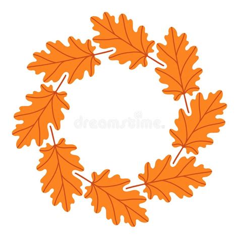 Simple Orange Oak Leaf Circle Frame Cute Wreath Border Of Autumn