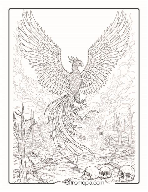 Phoenix Coloring Page Flame Rebirth Of The Apocalypse Free
