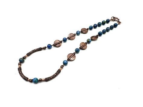 Copper And Blue Beaded Necklace Rings And Things