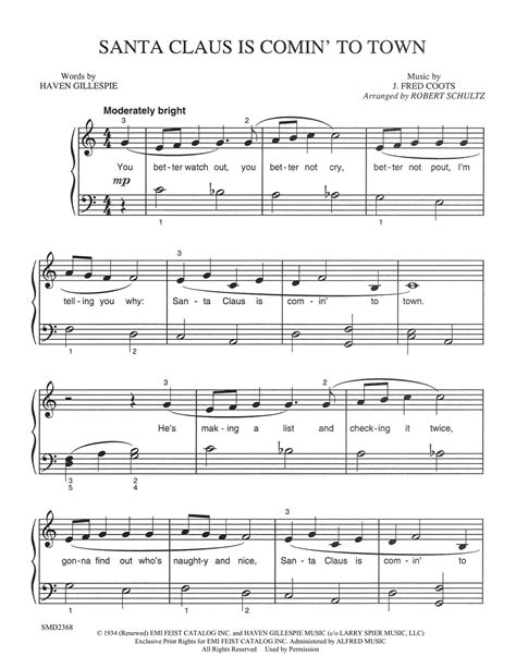 Santa Claus Is Comin To Town Schultz Music Publications
