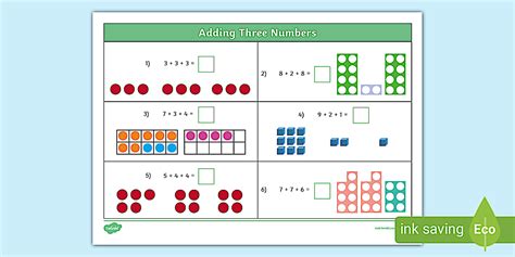 👉 Year 2 Adding Three Numbers Activity Sheet Twinkl