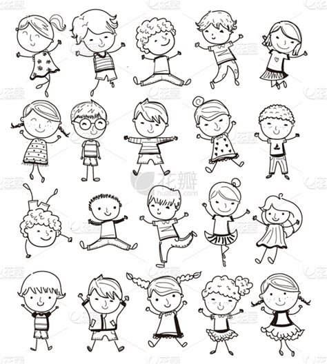 男孩 卡通 女孩 绘画插图 草图 可爱的 小学 小的 儿童 童年