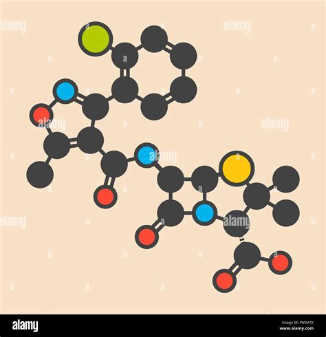 Cloxacillin Antibiotic Drug Molecule Stylized Skeletal Formula Chemical Structure Atoms Are