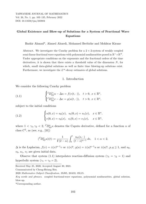 Pdf Global Existence And Blow Up Of Solutions For A System Of Fractional Wave Equations