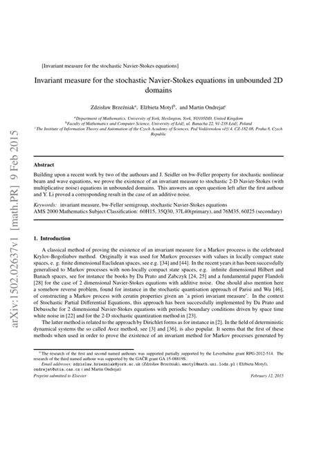 Pdf Invariant Measure For The Stochastic Navier Stokes Equations In Unbounded 2d Domains