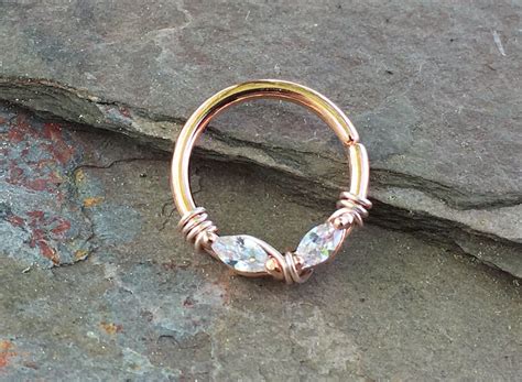 Rose Gold Septum Ring Rose Gold Daith Piercing Rook Earring Etsy Daith Jewelry Rose Gold