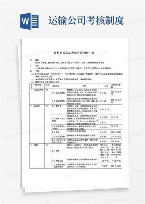 运输车队考核办法word模板下载编号qprzmwoa熊猫办公