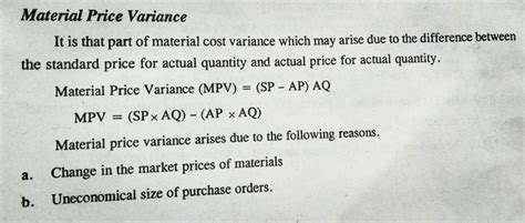 Material Price Variance B Com Travel And Tourism Studocu
