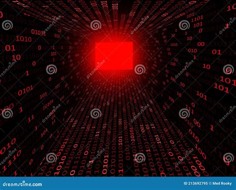 Red Binary Code Futuristic Passage Or Corridor Matrix Binary Code Tunnel With Shiny Red Light