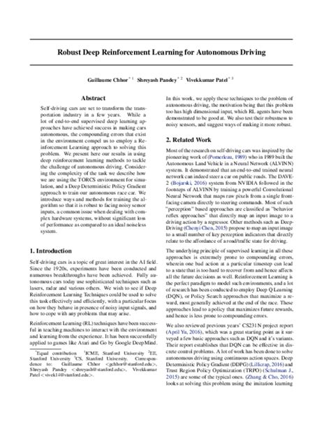 Pdf Robust Deep Reinforcement Learning For Autonomous Driving