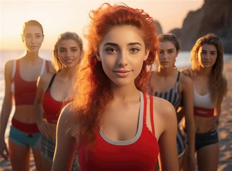 Premium Photo A Group Of Young Women In Swimsuits