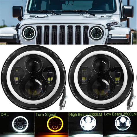 Round Led Headlights With Halo Angel Eyes For Jeep Inspire Uplift
