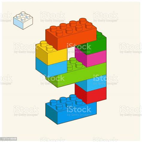 플라스틱 빌딩 블록에서 숫자 9 흰색 배경에 고립 된 색깔의 벽돌 벡터 3d 그림입니다 플라스틱 블럭에 대한 스톡 벡터 아트 및 기타 이미지 Istock