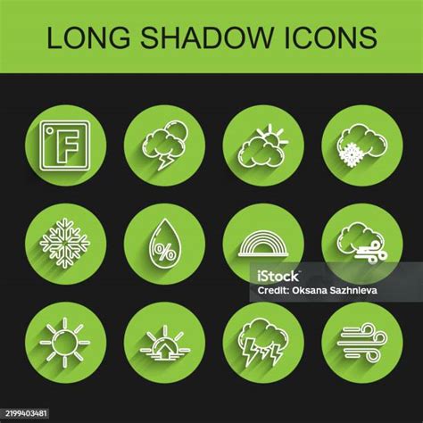 태양 일출 화씨 폭풍 바람 물 방울 비율 바람이 부는 날씨 및 구름 아이콘이 있는 무지개를 설정합니다 벡터 0명에 대한 스톡 벡터 아트 및 기타 이미지 Istock