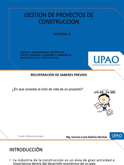 Semana4 Gestion De Proyectos De Construccion 202510 Pdf Economias