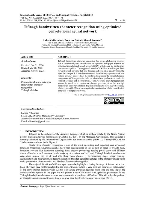 Tifinagh Handwritten Character Recognition Using Optimized Convolutional Neural Network Pdf