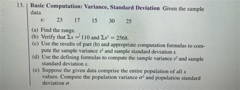 Solved 13 Basic Computation Variance Standard Deviation