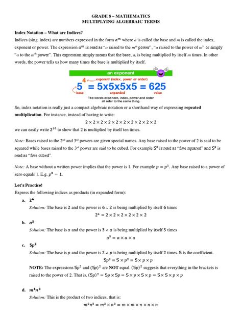 Multiplying Algebraic Terms Understanding And Applying The Product Law Of Indices Pdf Multiplying Algebraic Terms Understanding And Applying The Product Law Of Indices Pdf