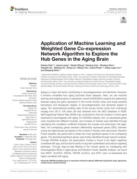 Pdf Application Of Machine Learning And Weighted Gene Co Expression