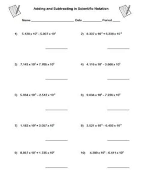 Adding And Subtracting Scientific Notation Worksheet And Answer Key Algebra