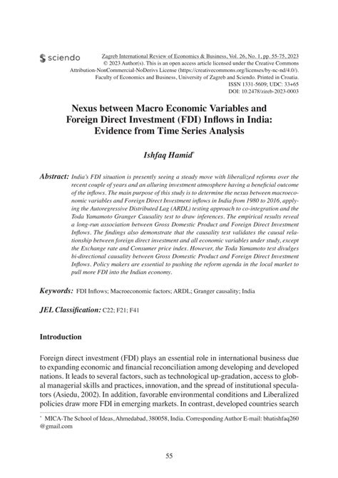 Pdf Nexus Between Macro Economic Variables And Foreign Direct Investment Fdi Inflows In