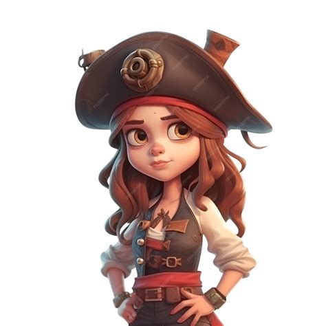 Premium Ai Image Cute Cartoon Pirate Girl Isolated On White