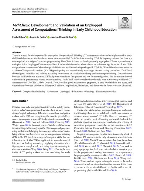 Pdf Techcheck Development And Validation Of An Unplugged Assessment Of Computational Thinking