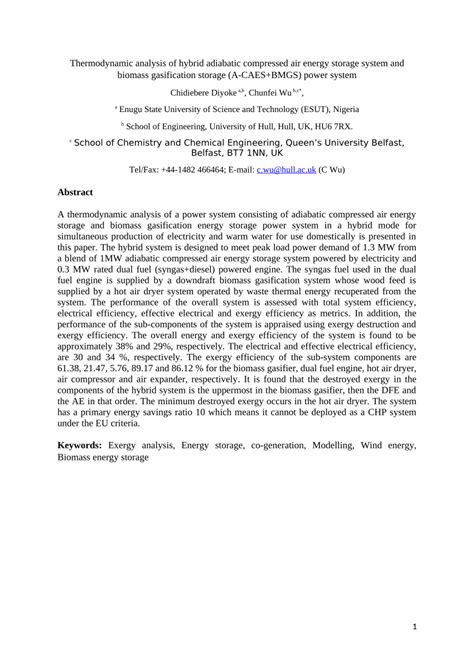 Pdf Thermodynamic Analysis Of Hybrid Adiabatic Compressed Air Energy Storage System And