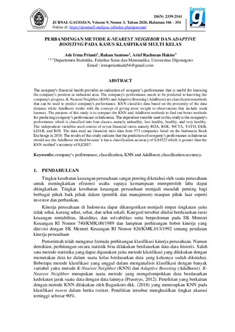 Pdf Perbandingan Metode K Nearest Neighbor Dan Adaptive Boosting Pada Kasus Klasifikasi Multi