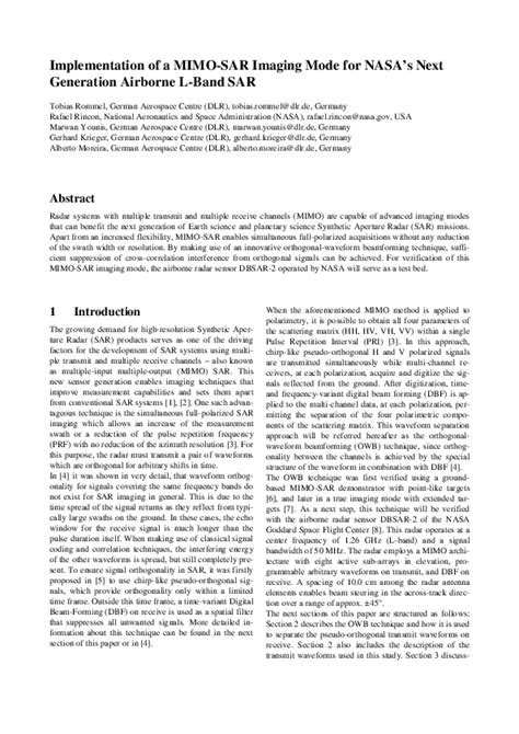 pdf implementation of a mimo sar imaging mode for nasa s next