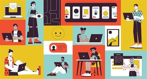 premium vector telework people bento grid illustration set