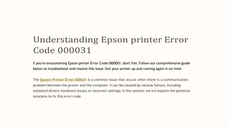 Ppt How To Fix Epson Printer Error 000031 Powerpoint Presentation