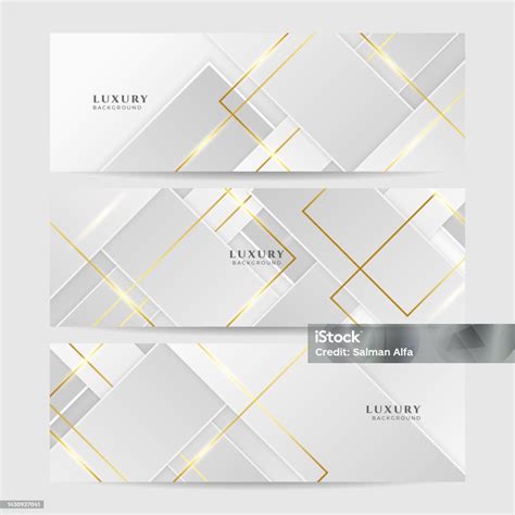 프리미엄 럭셔리 화이트와 골드 추상 라인 라이트 웨이브 디자인 배너 배경 세트 추상적인 기하학적 모양 화이트 골드 배경과 빛과 그림자 3d가 프리젠 테이션 디자인을 위해