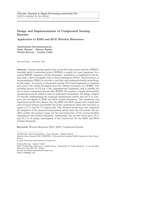 Pdf Design And Implementation Of A Compressed Sensing Encoder Application To Emg And Ecg