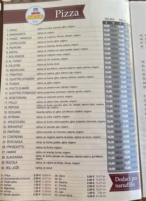 Menu At Pizzeria Nono Poreč