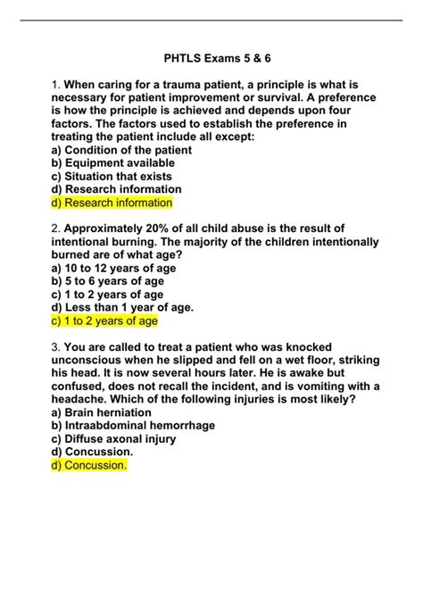 Phtls Exam 5 And 6 Questions And Answers 2023 Graded A 100 Verified