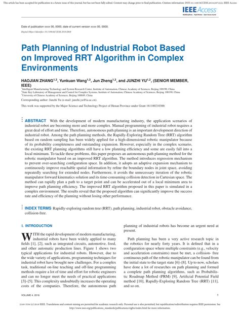 Pdf Path Planning Of Industrial Robot Based On Improved Rrt Algorithm