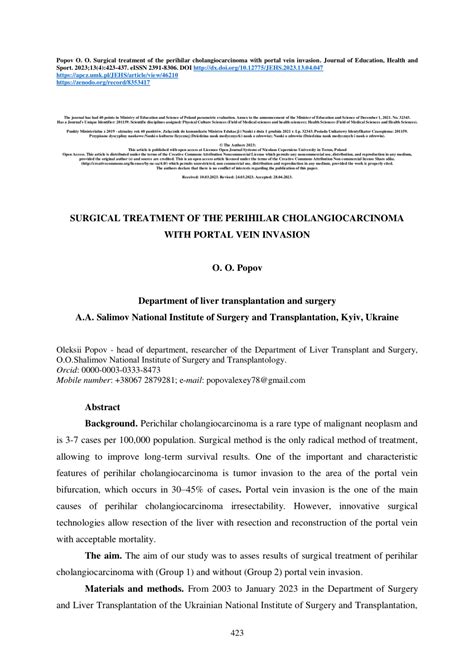 Pdf Surgical Treatment Of The Perihilar Cholangiocarcinoma With