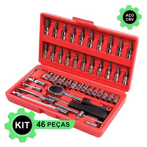 Kit Conjunto Chaves Catraca Reversível Soquetes Com 46 Peças Com Maleta