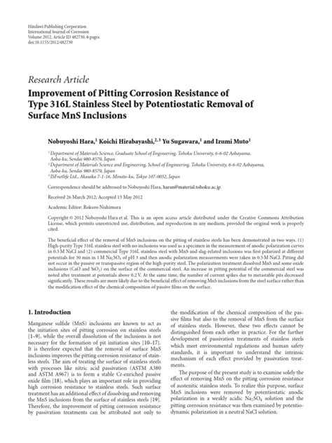 Improvement Of Pitting Corrosion Resistance Of Type 316l Stainless Steel By Potentiostatic