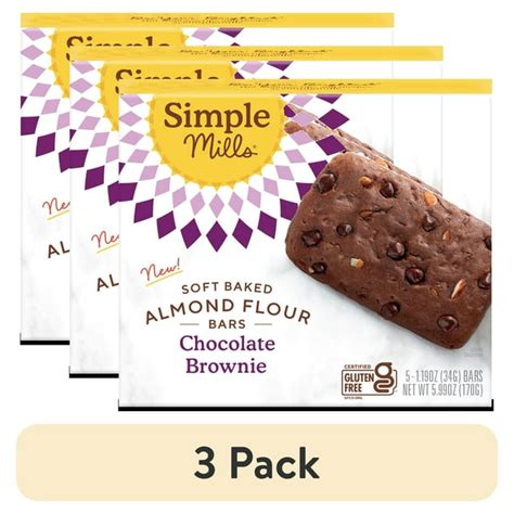 3 Pack Simple Mills Soft Baked Almond Flour Bars Chocolate Brownie