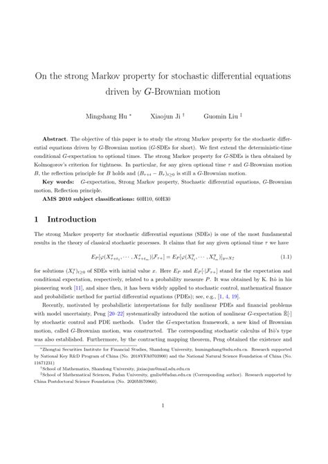 Pdf On The Strong Markov Property For Stochastic Differential Equations Driven By G Brownian