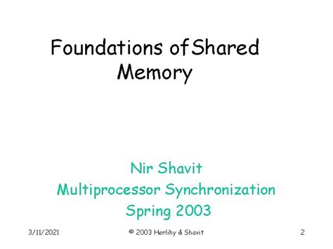 Foundations Of Shared Memory Nir Shavit Multiprocessor Synchronization