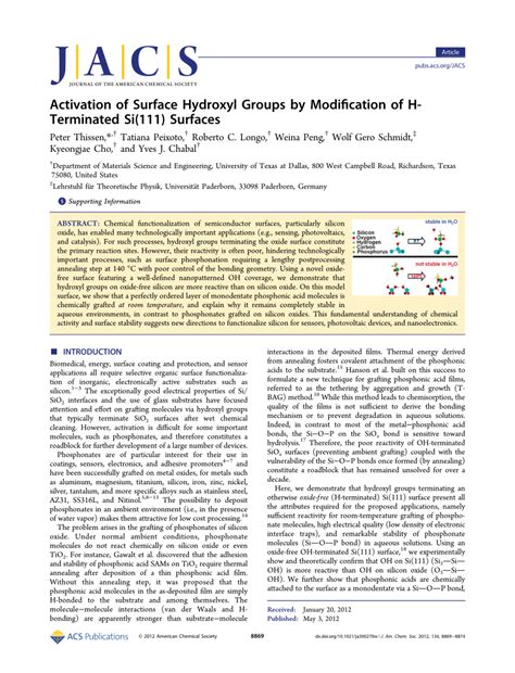 Pdf Activation Of Surface Hydroxyl Groups By Modification Of H