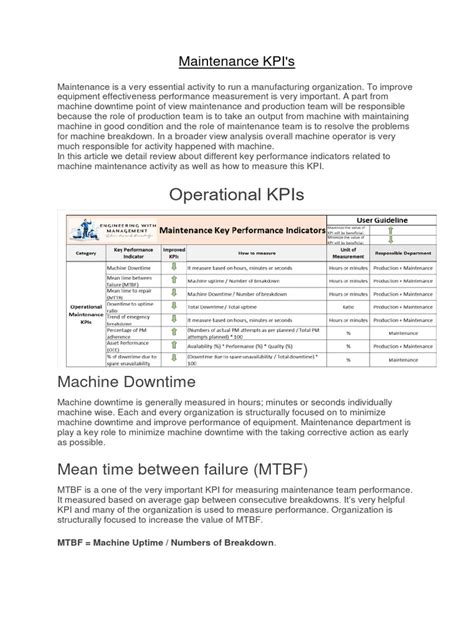 Maintenance Kpi Pdf Performance Indicator Systems Engineering