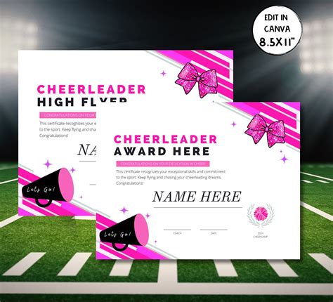 Editable Cheerleading Award Certificates Team Cheerleader Awards