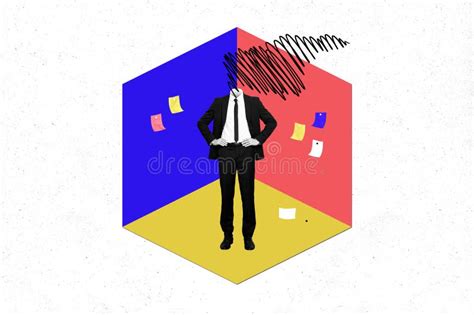 Image Artwork 3d Sketch Collage Of Minded Weird Unusual Person Solving