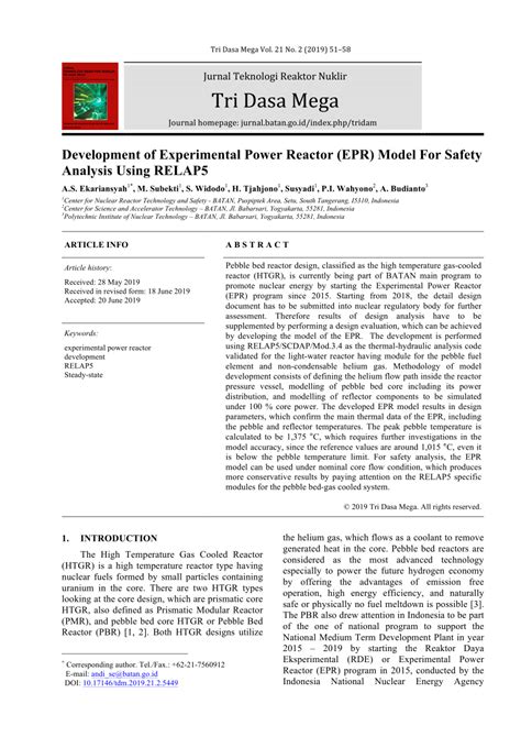 Pdf Development Of Experimental Power Reactor Epr Model For Safety