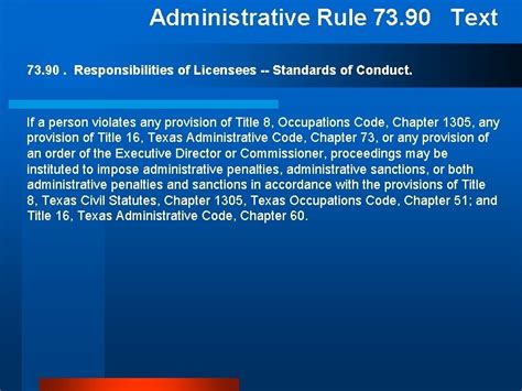 Administrative Rules 16 Texas Administrative Code Chapter 73