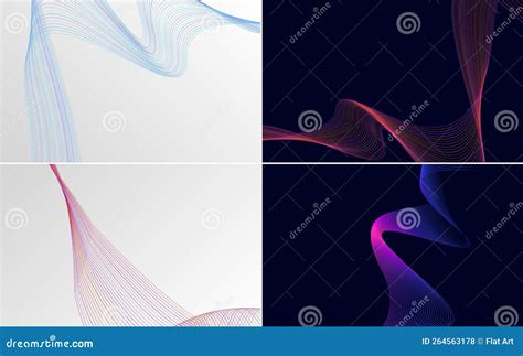 Set Of 4 Vector Backgrounds Featuring Geometric Wave Patterns Stock Vector Illustration Of